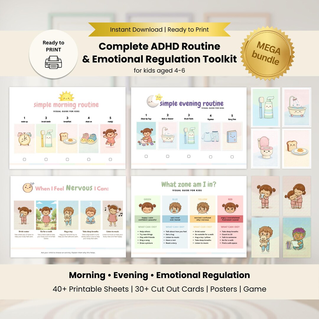 ADHD Routine & Emotional Regulation Toolkit | Morning Bedtime Visual ...