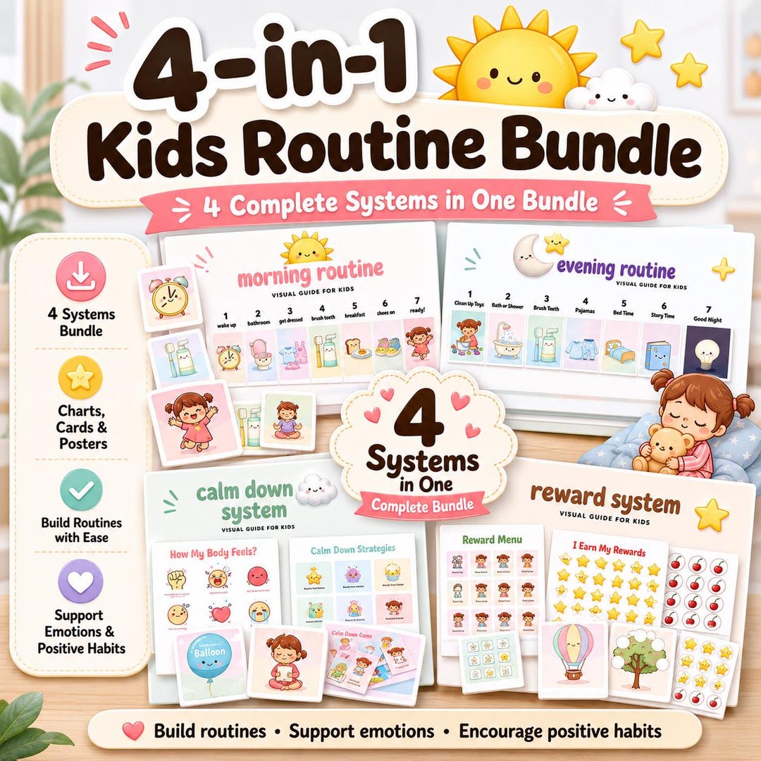 ADHD Routine Charts for Kids | Morning & Bedtime Visual Schedule Bundle ...