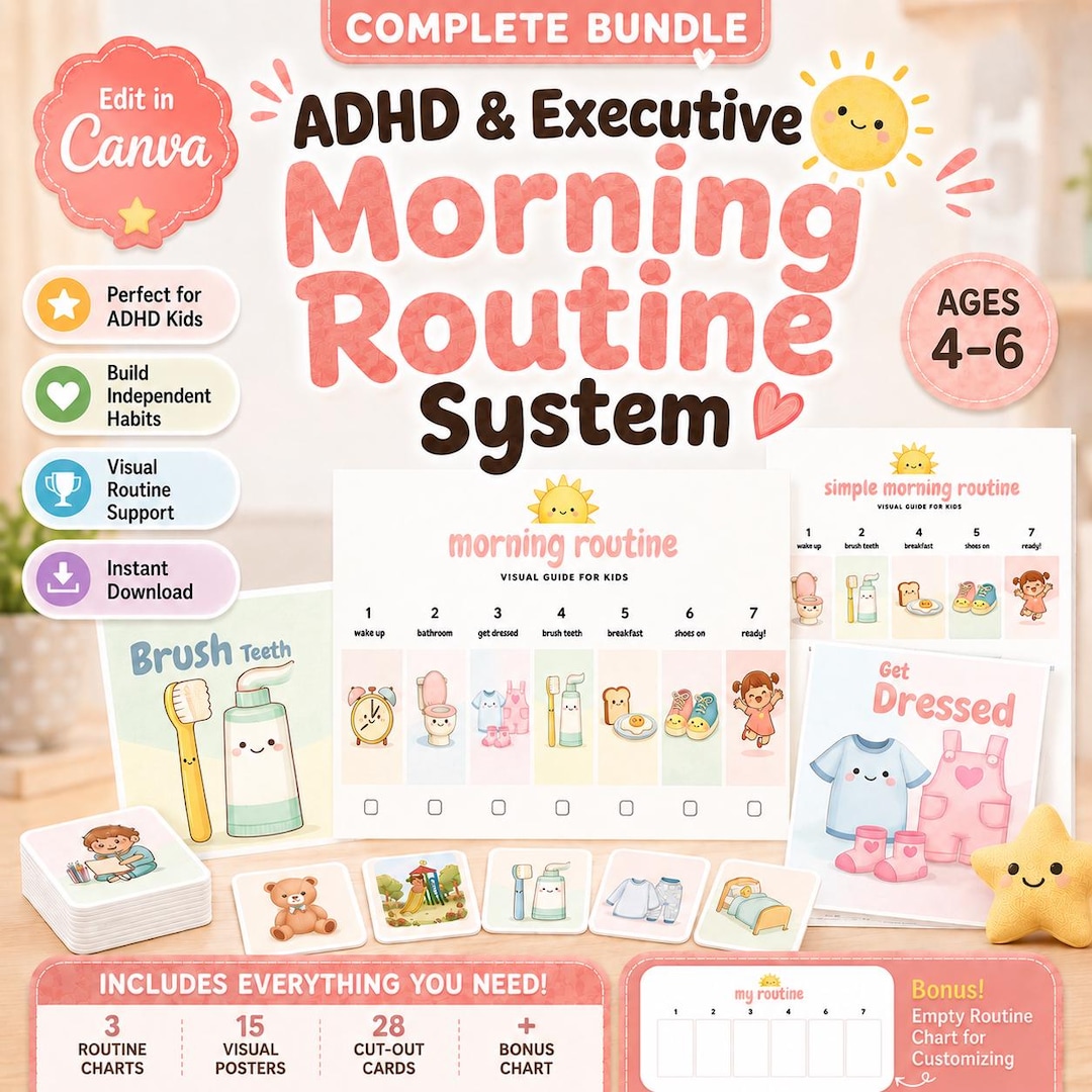 ADHD Morning Routine Chart | Visual Schedule for Kids | Autism Daily ...