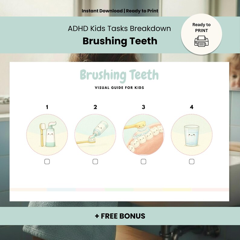 Brushing Teeth Chart for ADHD Kids | Executive Function Task Breakdown ...