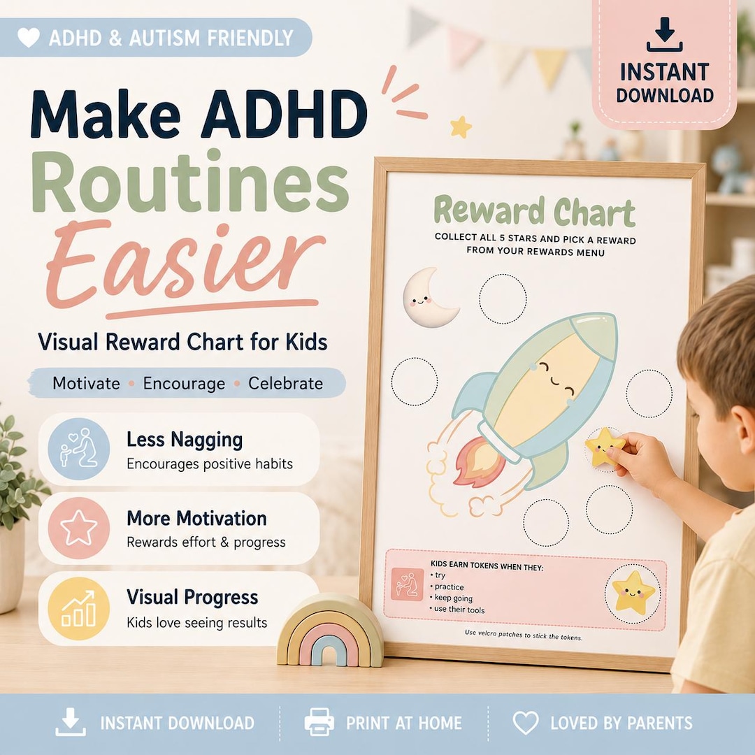 ADHD Reward Chart for Kids | Visual Motivation System | Positive ...