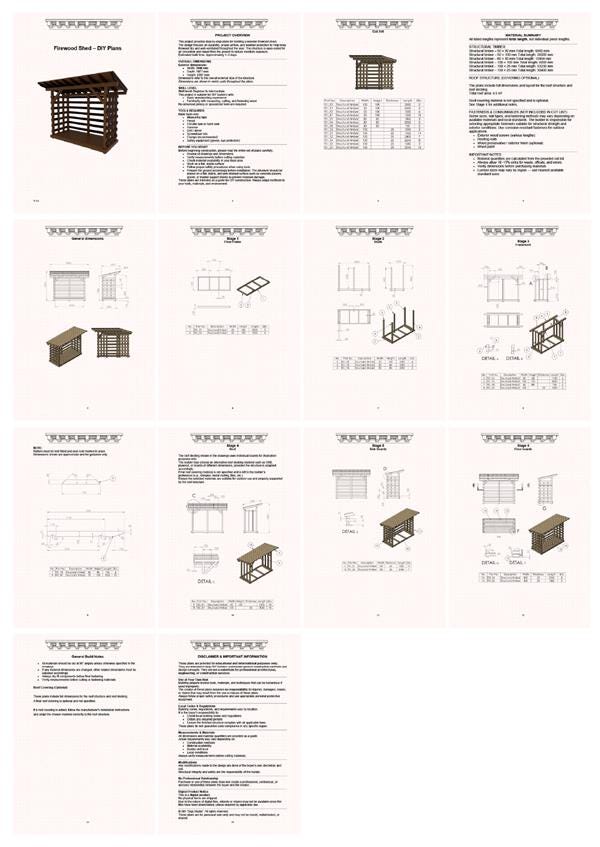 Firewood Shed Plans PDF | Outdoor Wood Storage Rack DIY Construction ...