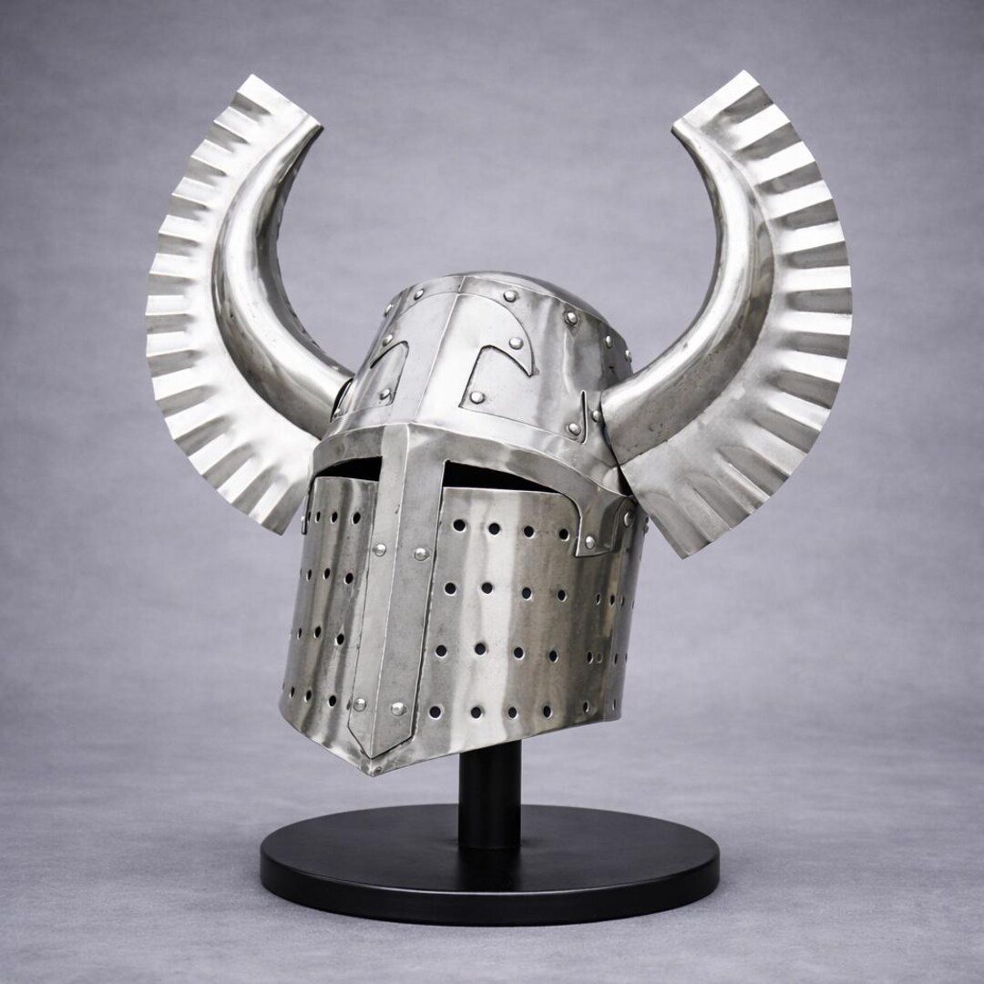 Medieval Knight Winged Helmet, Great Helm With Horned Crest, Steel ...