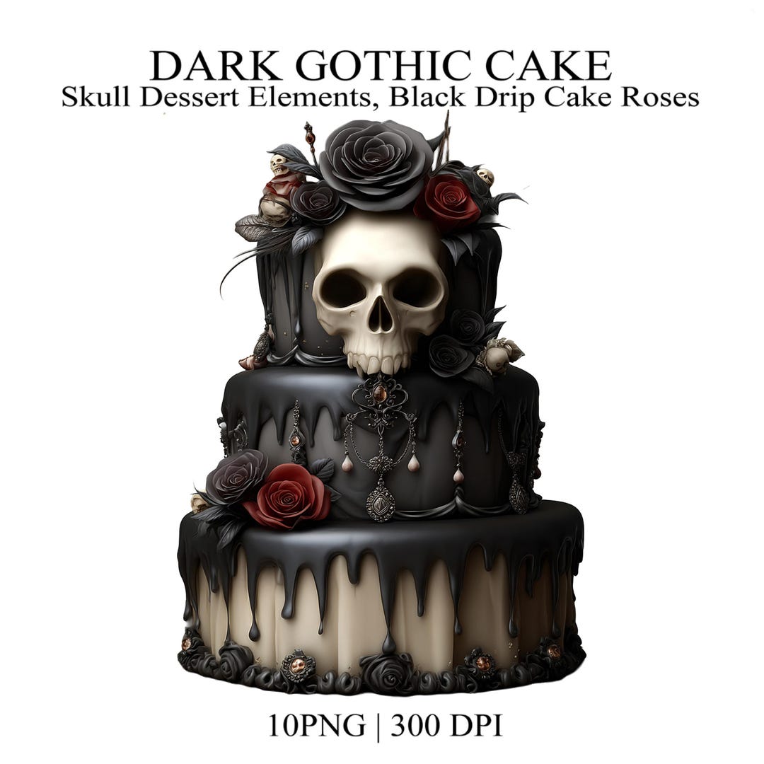 10 PNG Dark Gothic Cake Clipart, Skull Dessert Elements, Black Drip ...