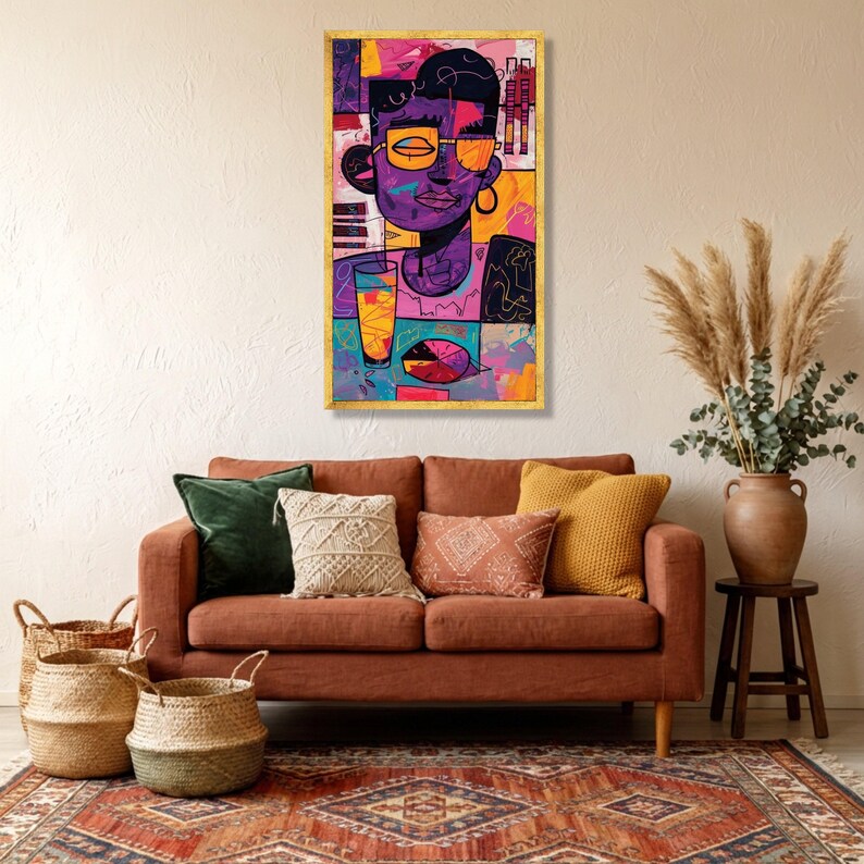 Modern Abstract Cubism Portrait Canvas, Vibrant Pop Art Wall Decor ...