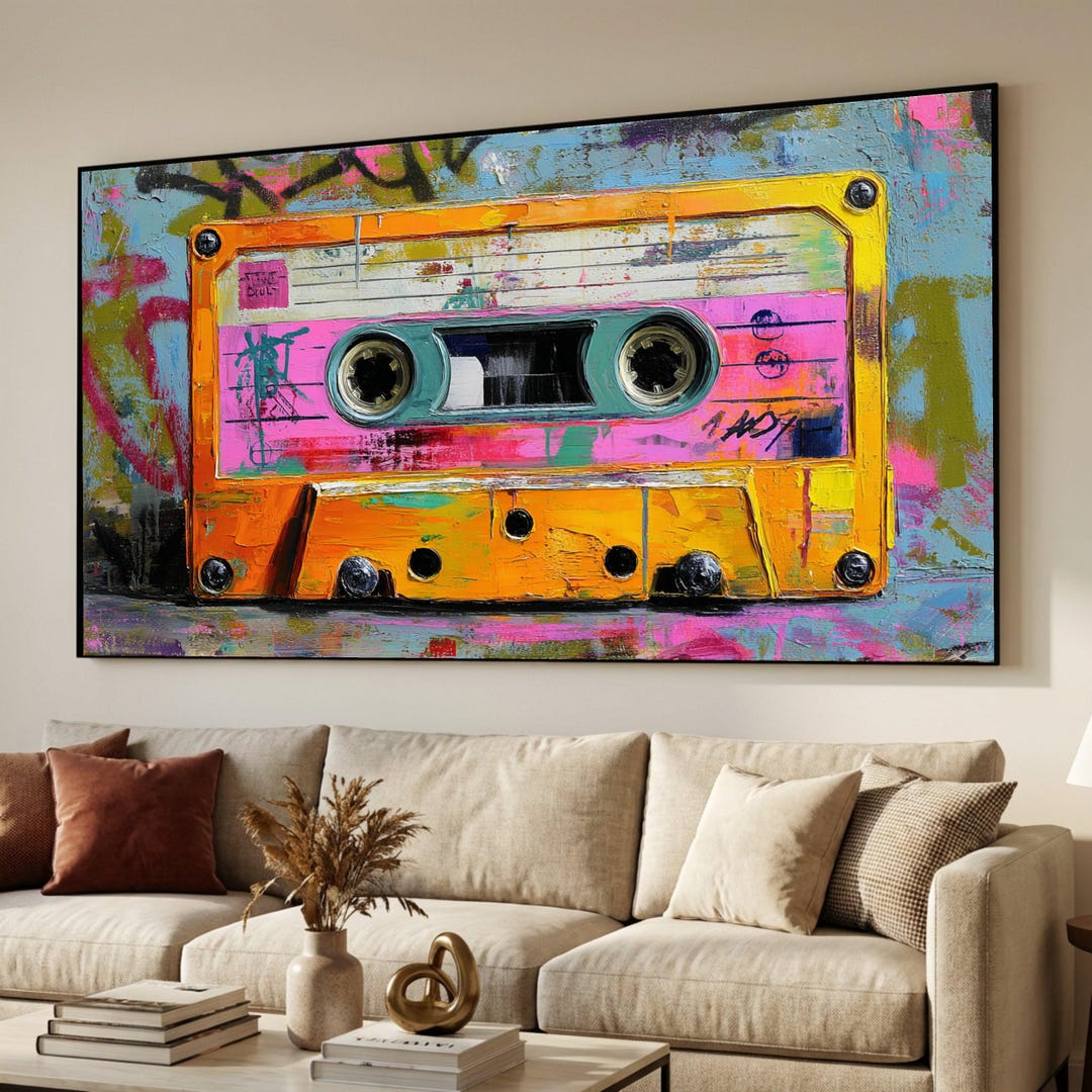 Retro Cassette Tape Canvas Wall Art, Vintage Music Decor, Colorful ...