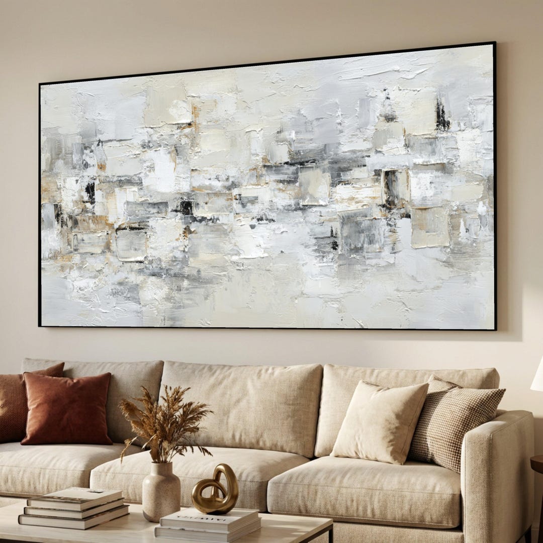 Modern Abstract Texture Canvas Wall Art, Neutral Tones Painting ...
