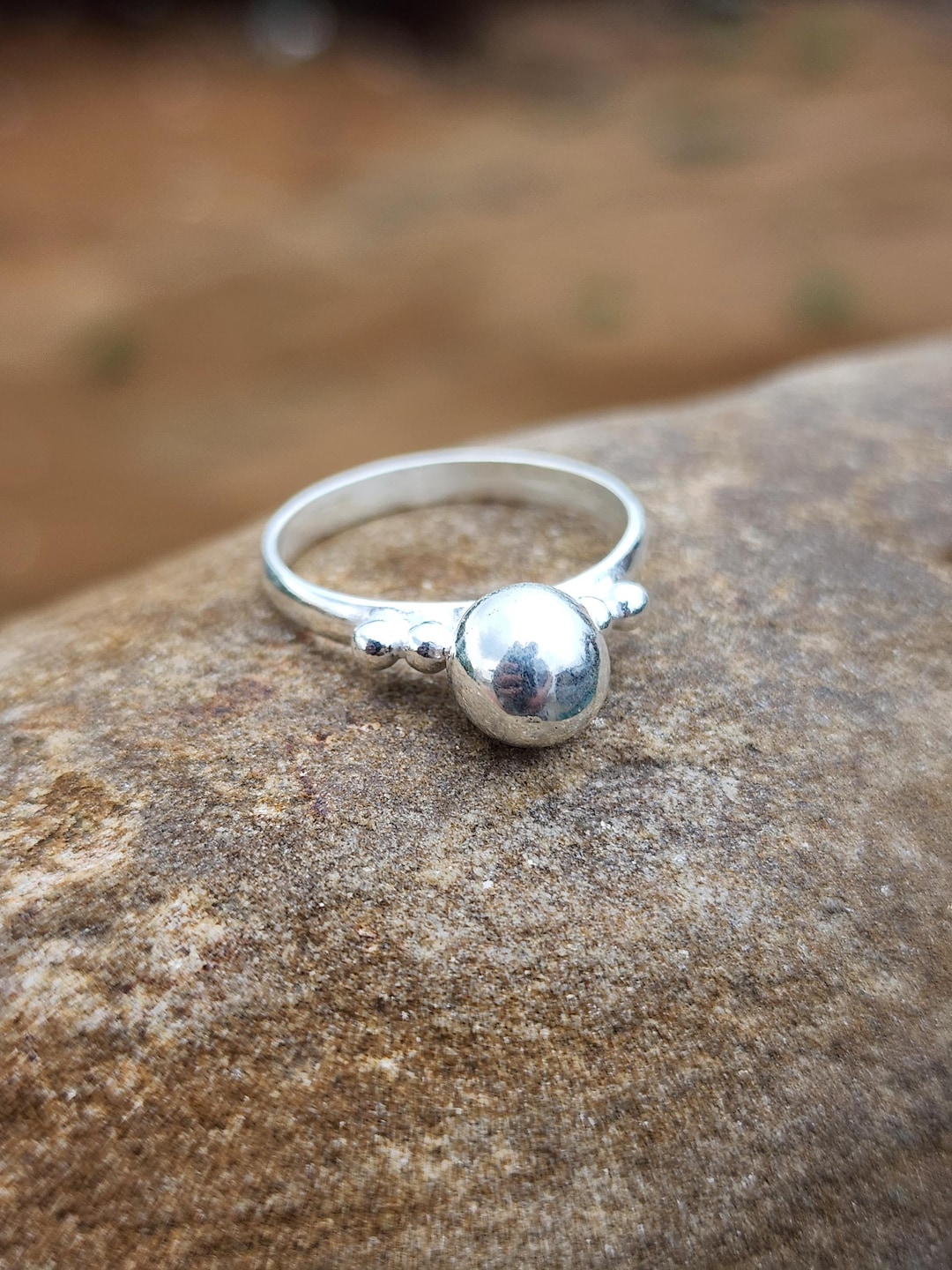 Sterling Silver Sphere Ring, Minimalist Beaded Band, Artisan 925 ...