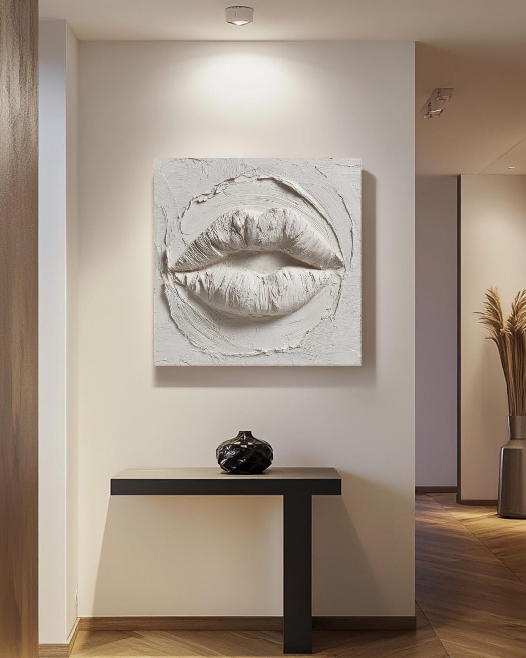 Modern Plaster Inspired Lips Wall Art, Sculptural Relief Texture ...