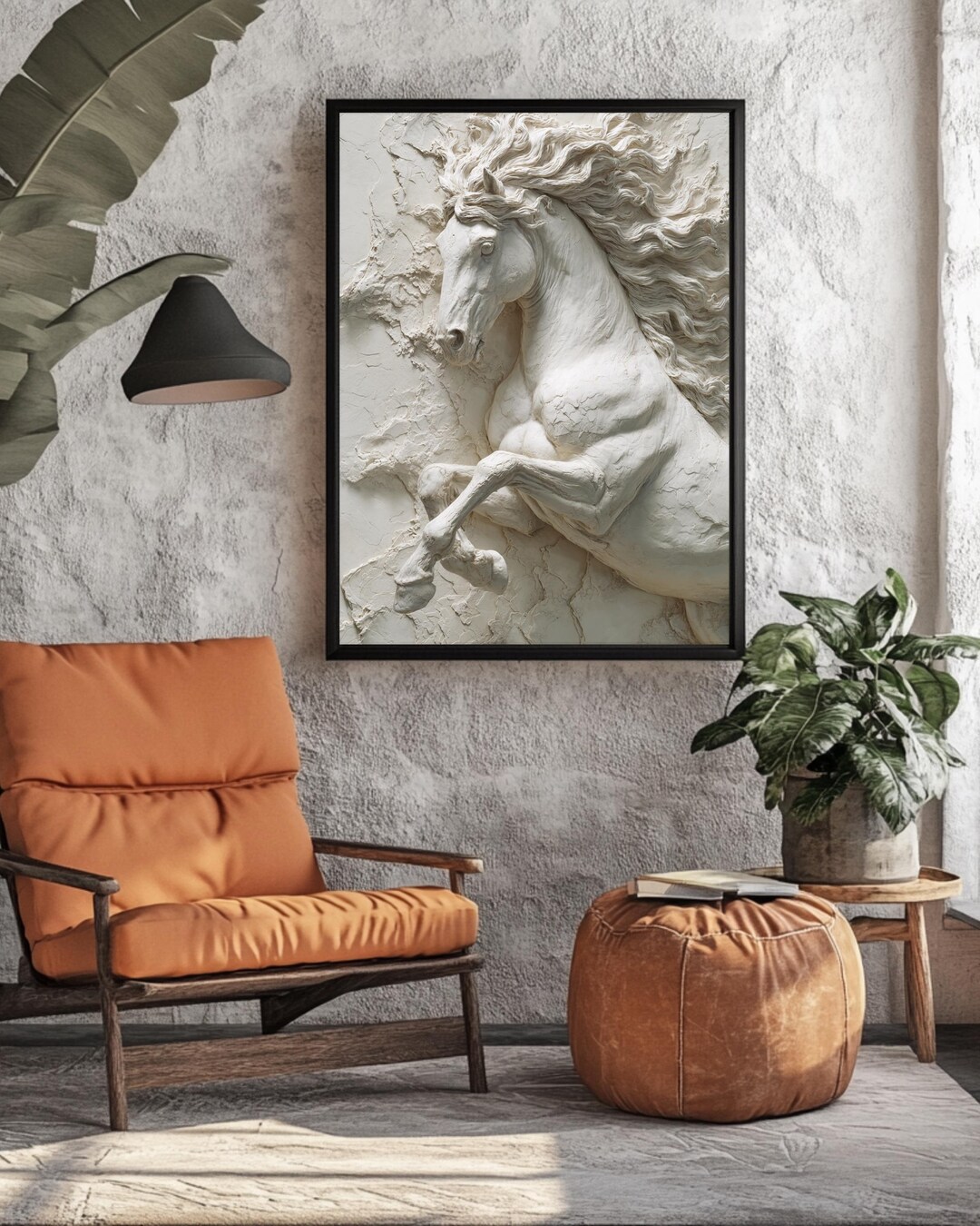 Rearing Horse Plaster Inspired Wall Art, Textured Equine Relief Canvas ...