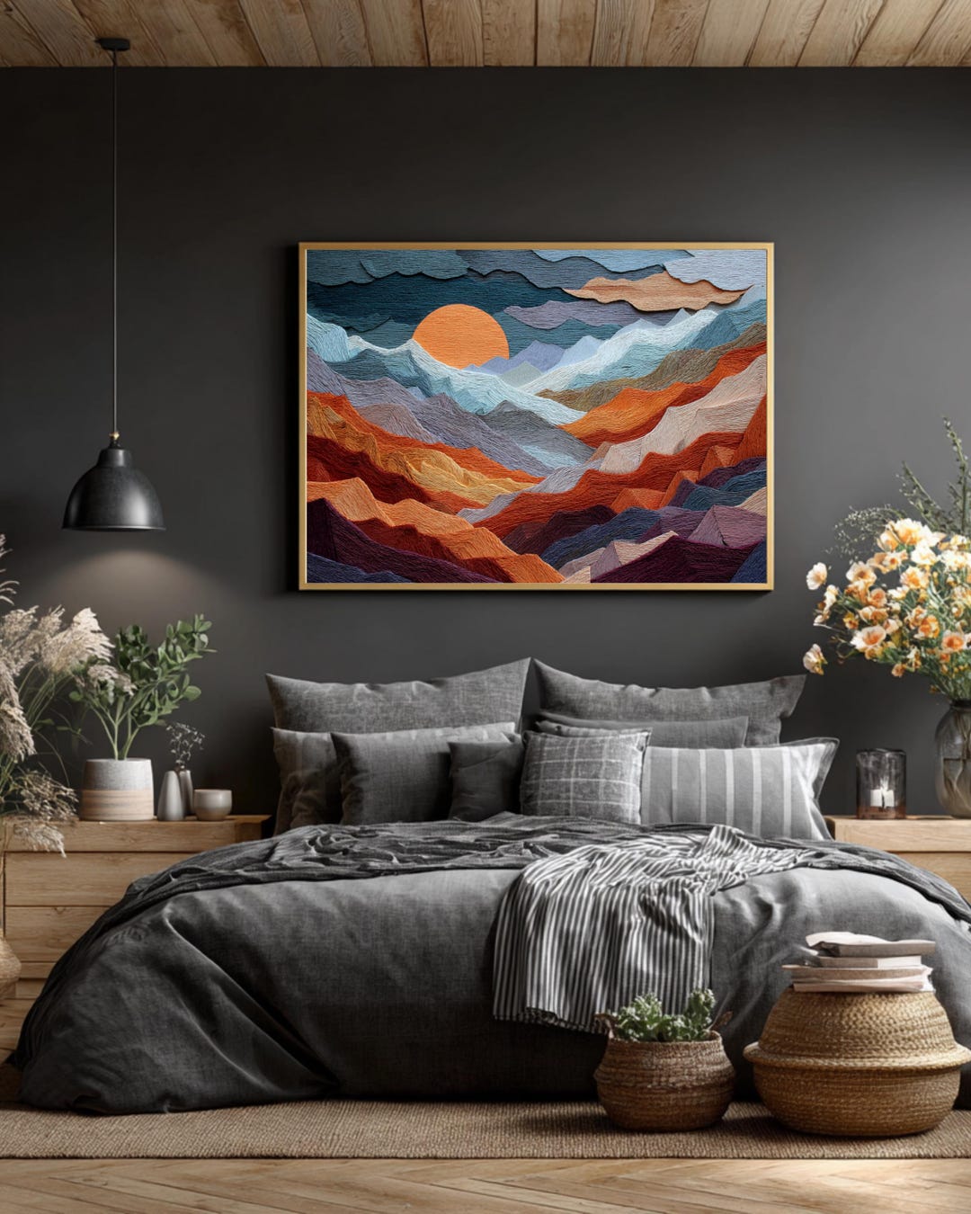 Layered Desert Landscape Canvas Print, Terracotta Sun Mountains ...