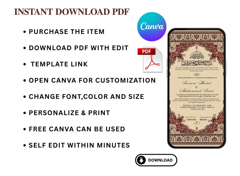 Editable Nikkah Certificate Template | Islamic Wedding Contract ...