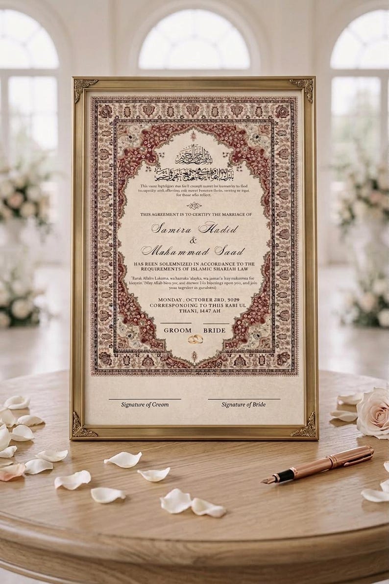 Editable Nikkah Certificate Template | Islamic Wedding Contract ...