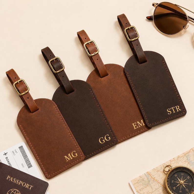 Custom Initials Full Grain Leather Luggage Tag, Luggage Tags Groomsman ...