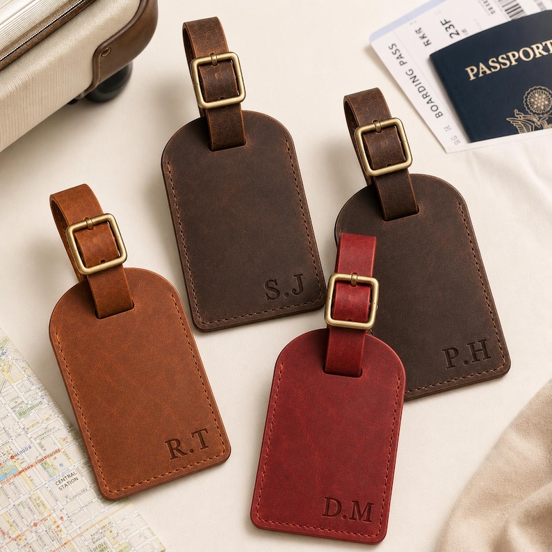 Custom Initials Full Grain Leather Luggage Tag, Luggage Tags Groomsman ...