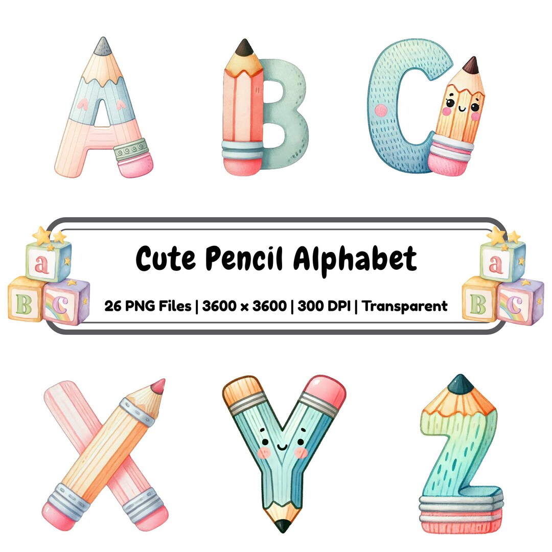 Pencil Alphabet PNG A Z | Back to School Letter Clipart | Kids ...