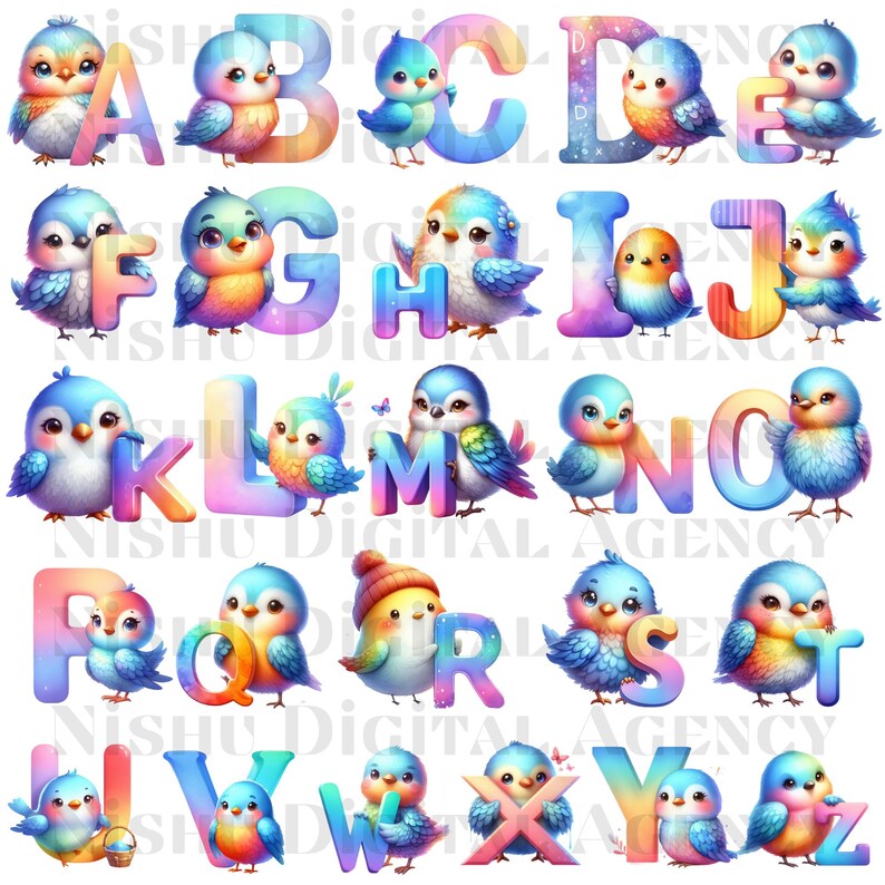 Bird Alphabet PNG A to Z | Pastel Letters Numbers Set | Nursery ...