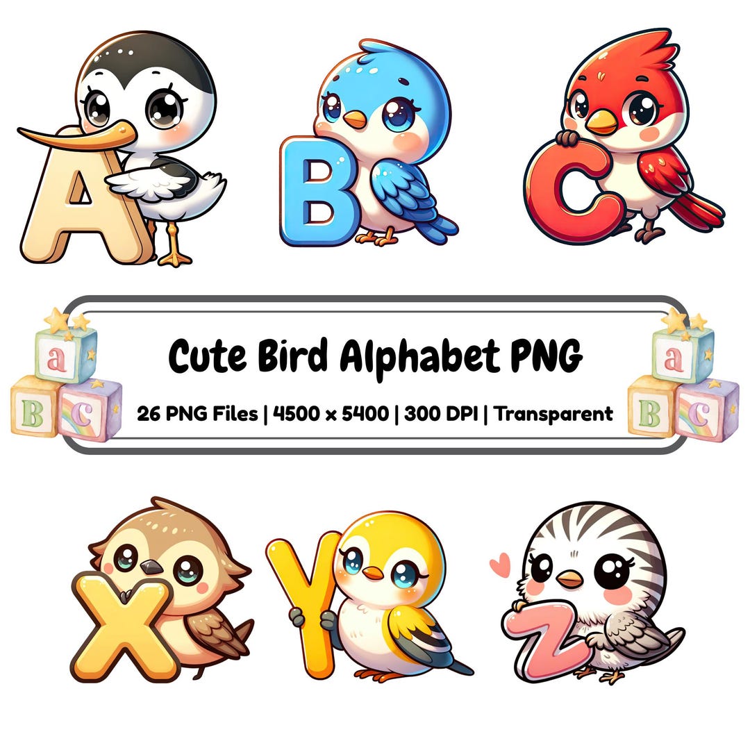 Bird Alphabet PNG A–Z – Nursery Kids Digital Download (early Learning ...