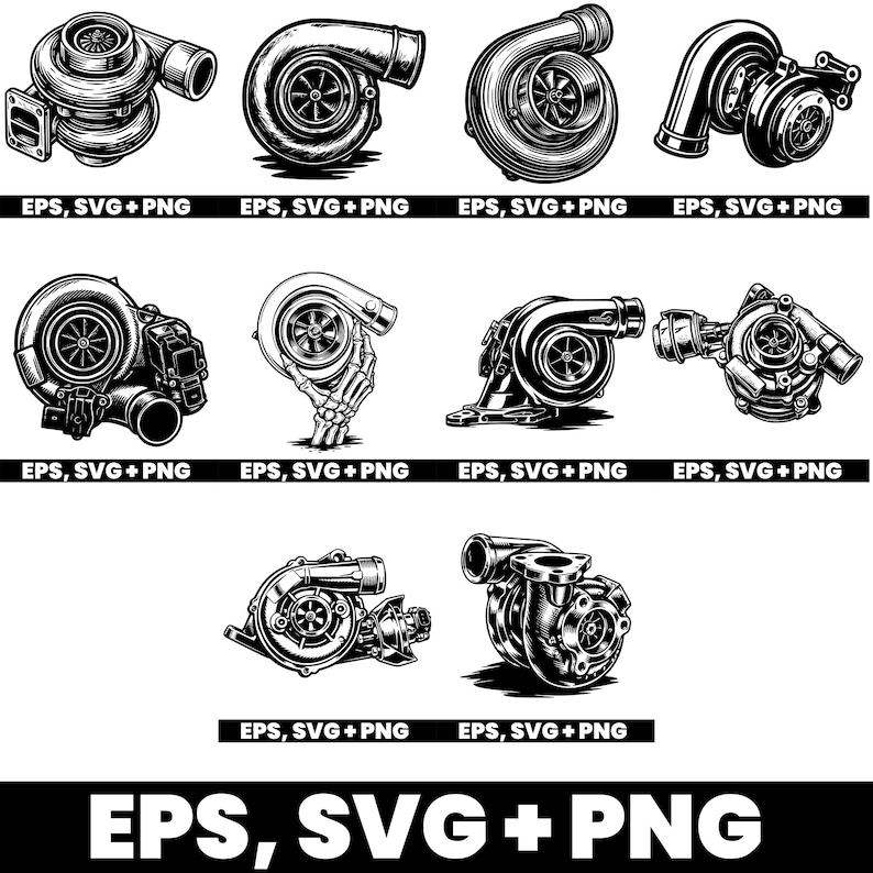 20× Turbo SVG Bundle – Turbocharger Line Art Set – Tuning Boost Clipart ...