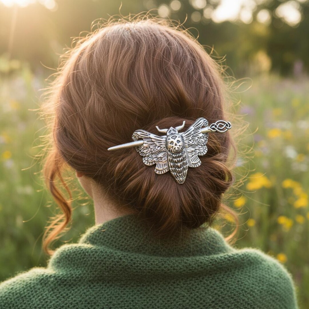Deaths Head Moth Hair Slide | Gothic Skull Hair Pin | Antique Silver ...