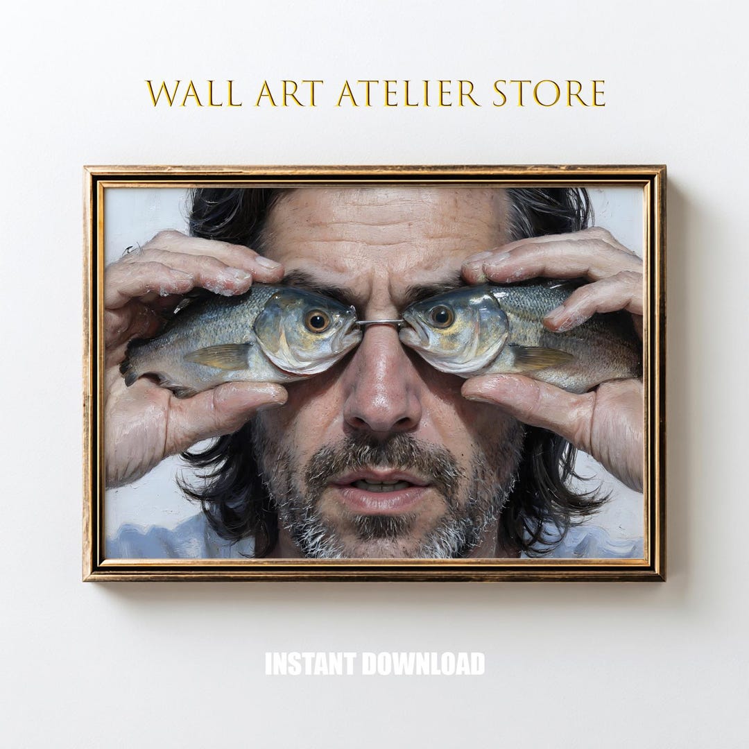 Quirky Modern Printable Portrait - Humorous Man With Fish Goggles ...