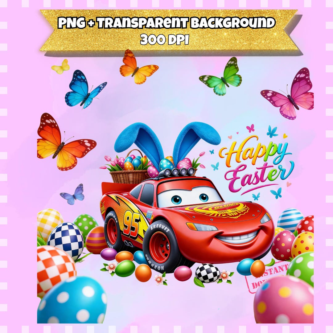 Easter Racing Car PNG, Bunny Ears Clipart, Spring Sublimation Design ...
