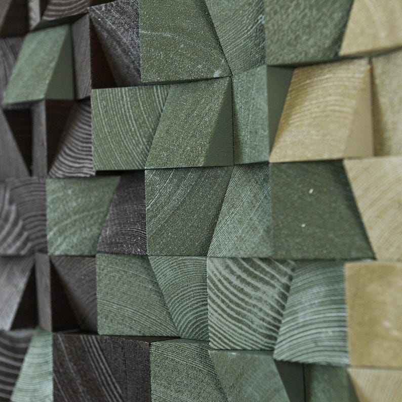 Large 3D Geometric Wooden Wall Art, Handmade Mosaic Decor, Modern ...