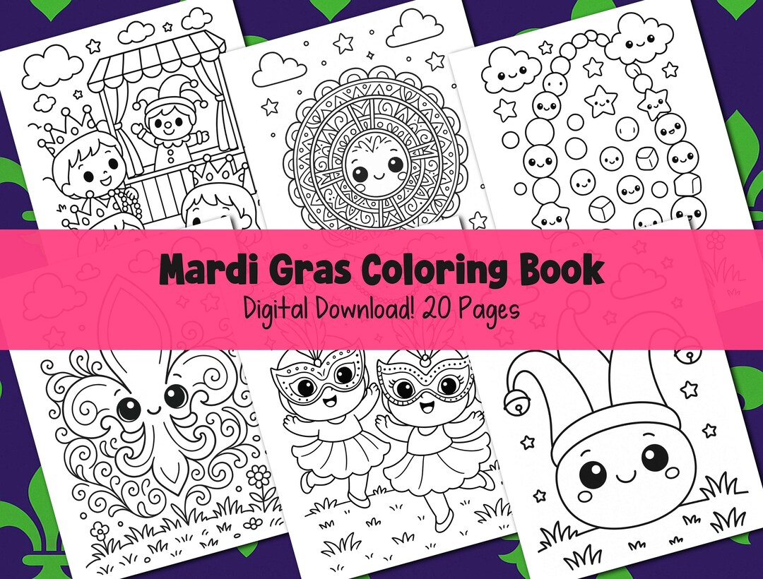 Mardi Gras Coloring Book Printable Digital Download Kids Activities ...