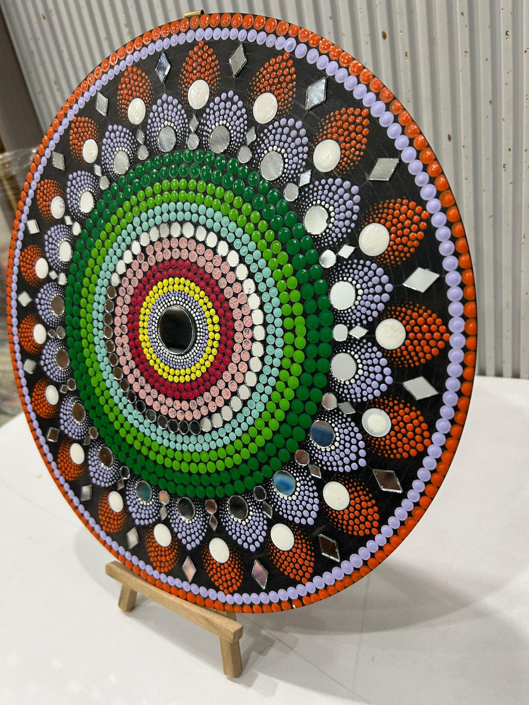 Handmade Dot Mandala Art, Circular Wall Decor, Multicolored Rainbow ...