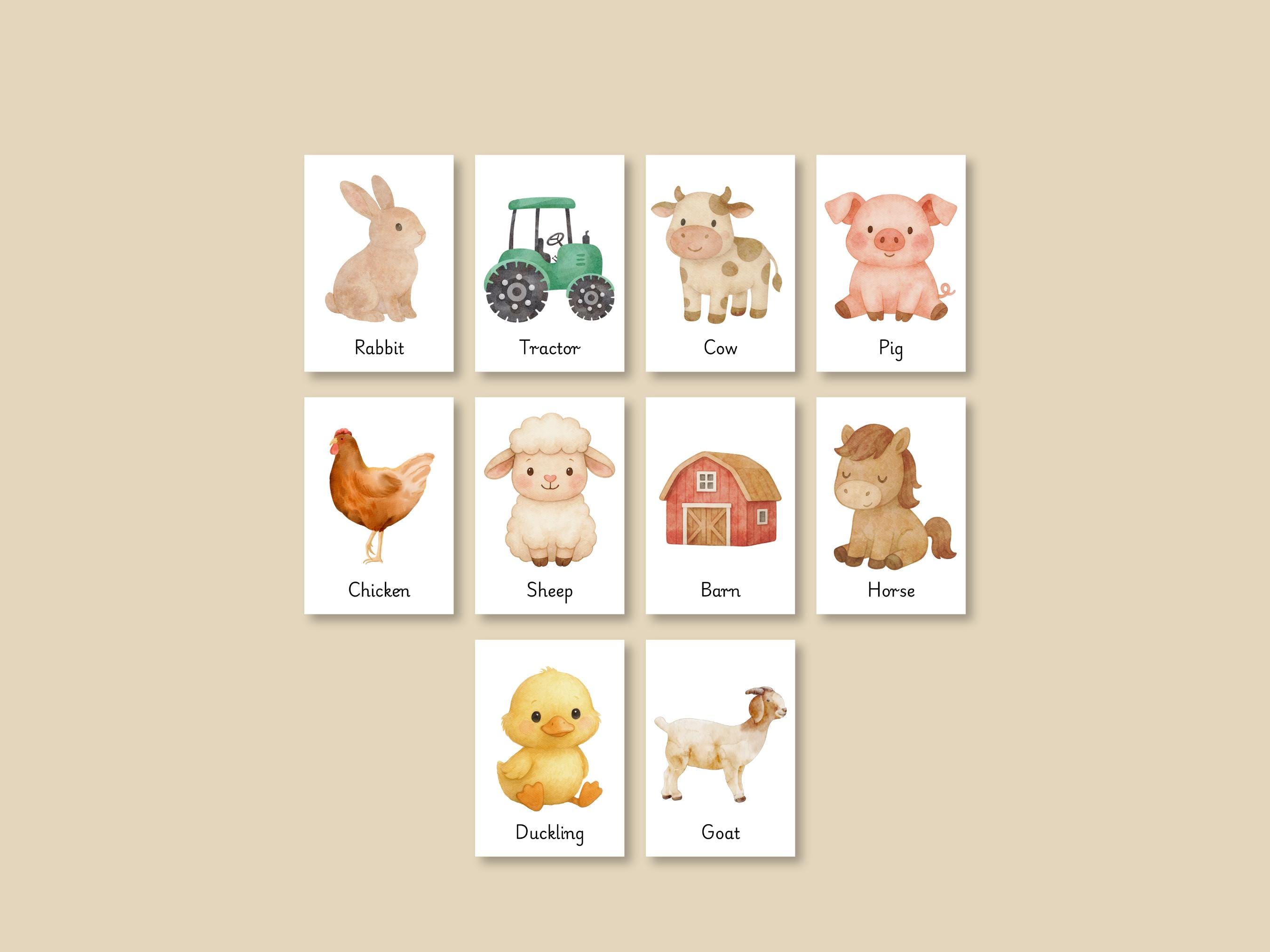 Farm Animal Flash Cards | A6 Printable | Water Colour Illustrations ...