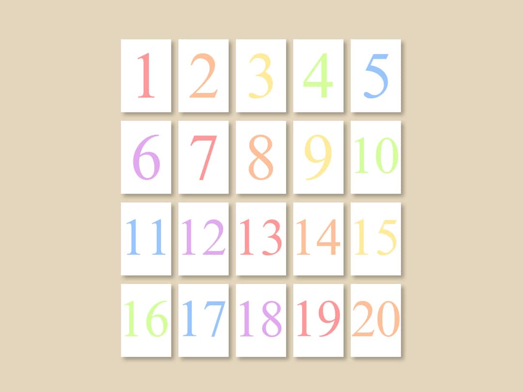 Number Flash Cards | 1-20 Printable | Colourful Design | Digital PDF ...