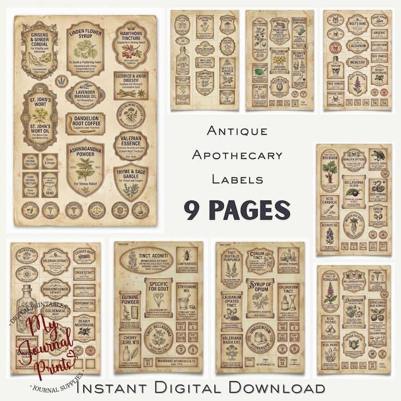 Vintage Apothecary Labels – Printable Junk Journal Kit, Medicine Tags ...