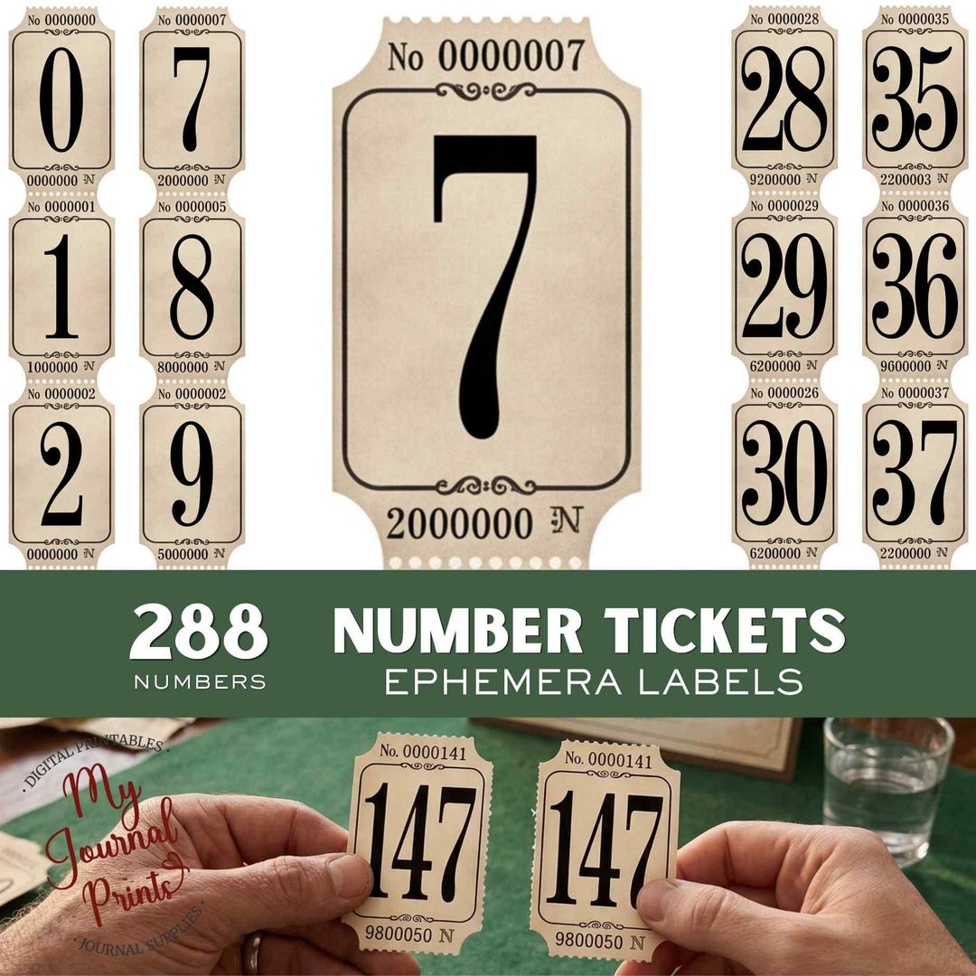 Vintage Number Tickets, Raffle Tickets, Antique Ledger Ephemera Kit ...