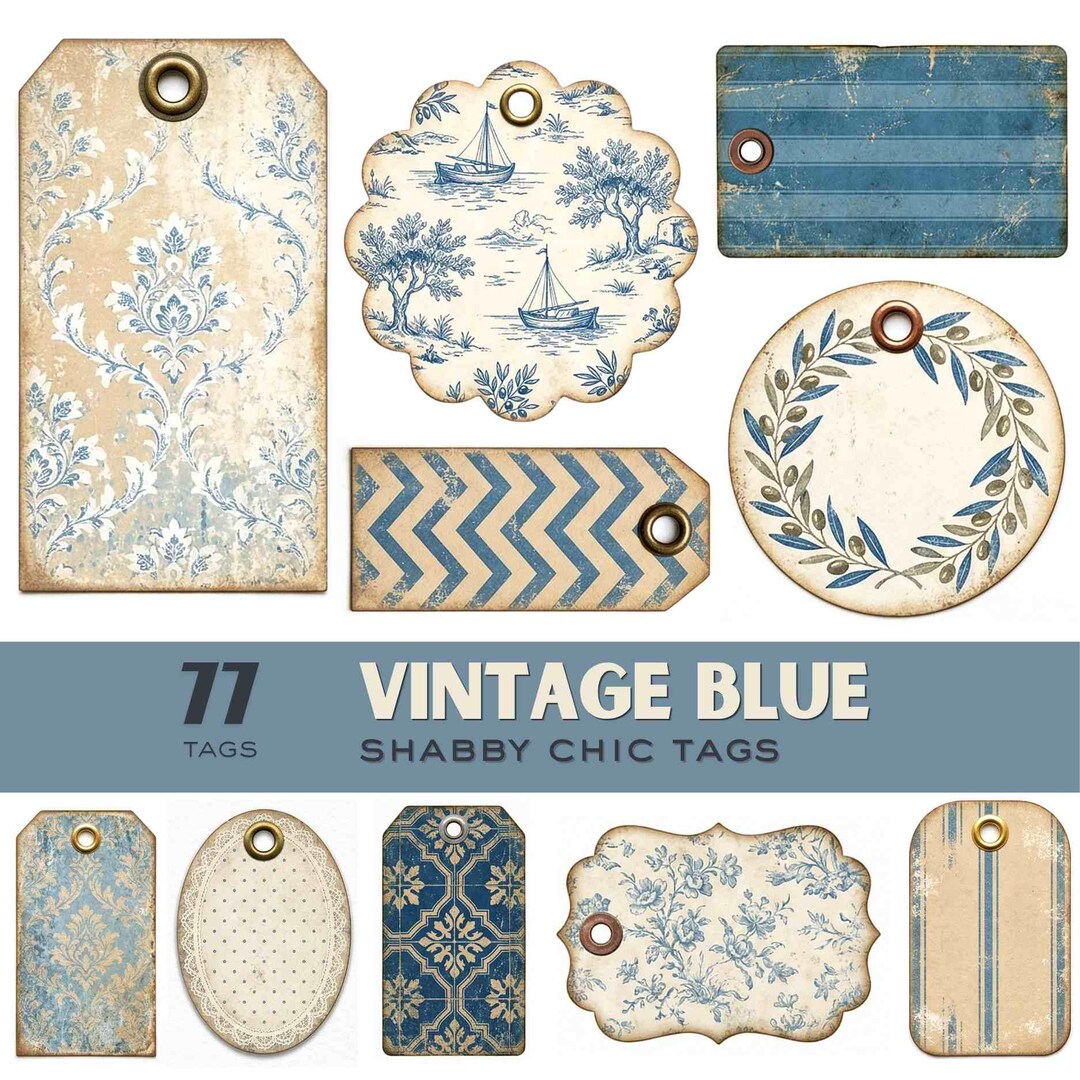 Vintage Blue Labels – Shabby Chic Hang Tags – Printable Floral Gift ...