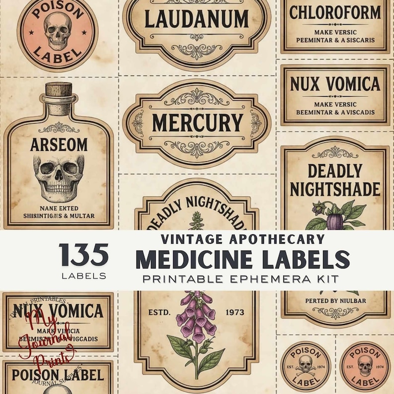 Vintage Apothecary Labels – Printable Junk Journal Kit, Medicine Tags ...