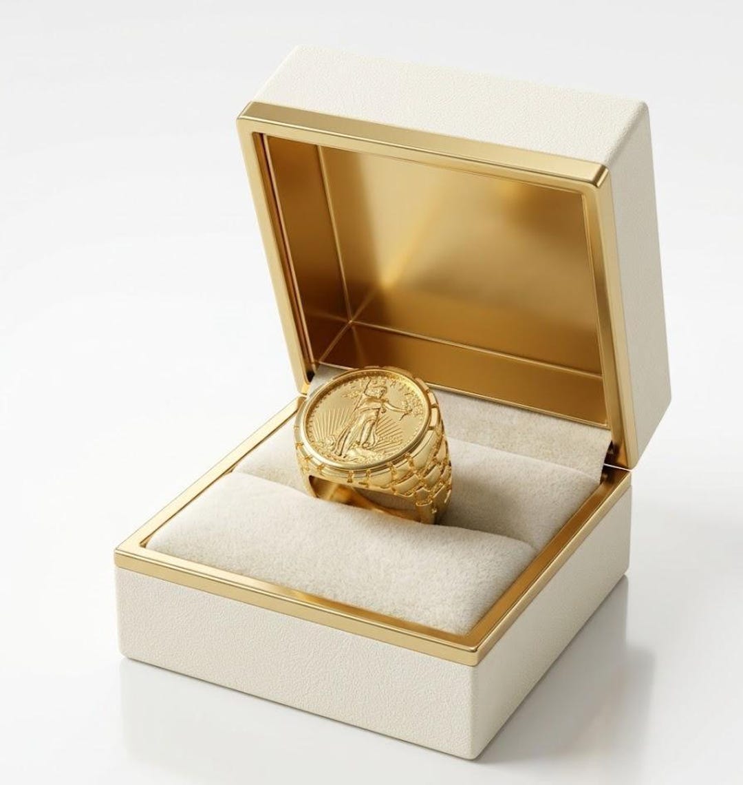 Vintage American Liberty Coin Ring: 14k Gold Plated Sterling Silver ...