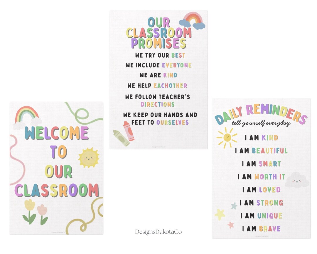 Rainbow Classroom Decor Printable | Posters Set | Classroom Promises ...