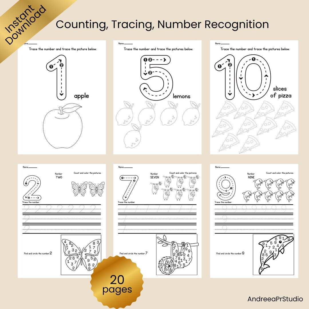 Preschool Math Worksheets 1–10 Bundle, Number Tracing, Counting, Find ...