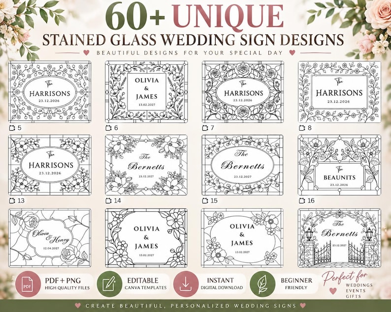 Faux Stained Glass Wedding Sign Patterns | 62 Printable Stained Wedding ...