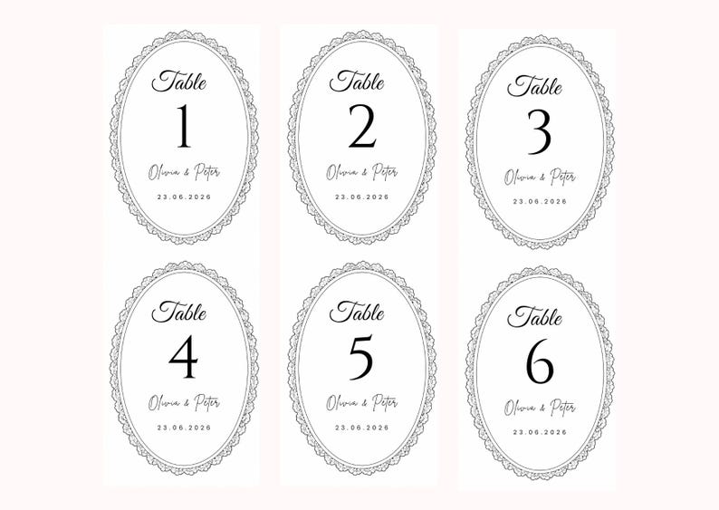 Wedding Table Number Template, Trim Oval Old Money Wedding Decor ...