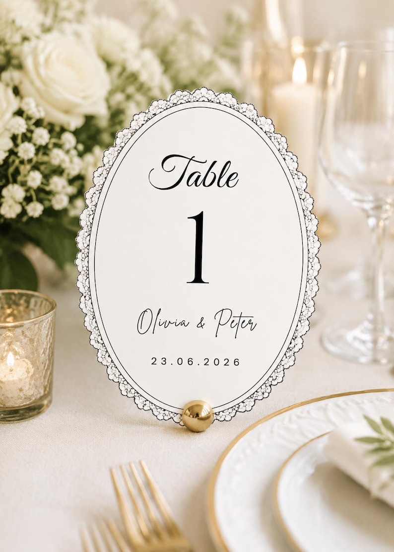 Wedding Table Number Template, Trim Oval Old Money Wedding Decor ...
