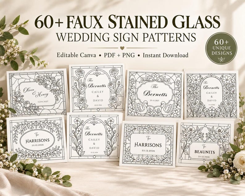 Faux Stained Glass Wedding Sign Patterns | 62 Printable Stained Wedding ...