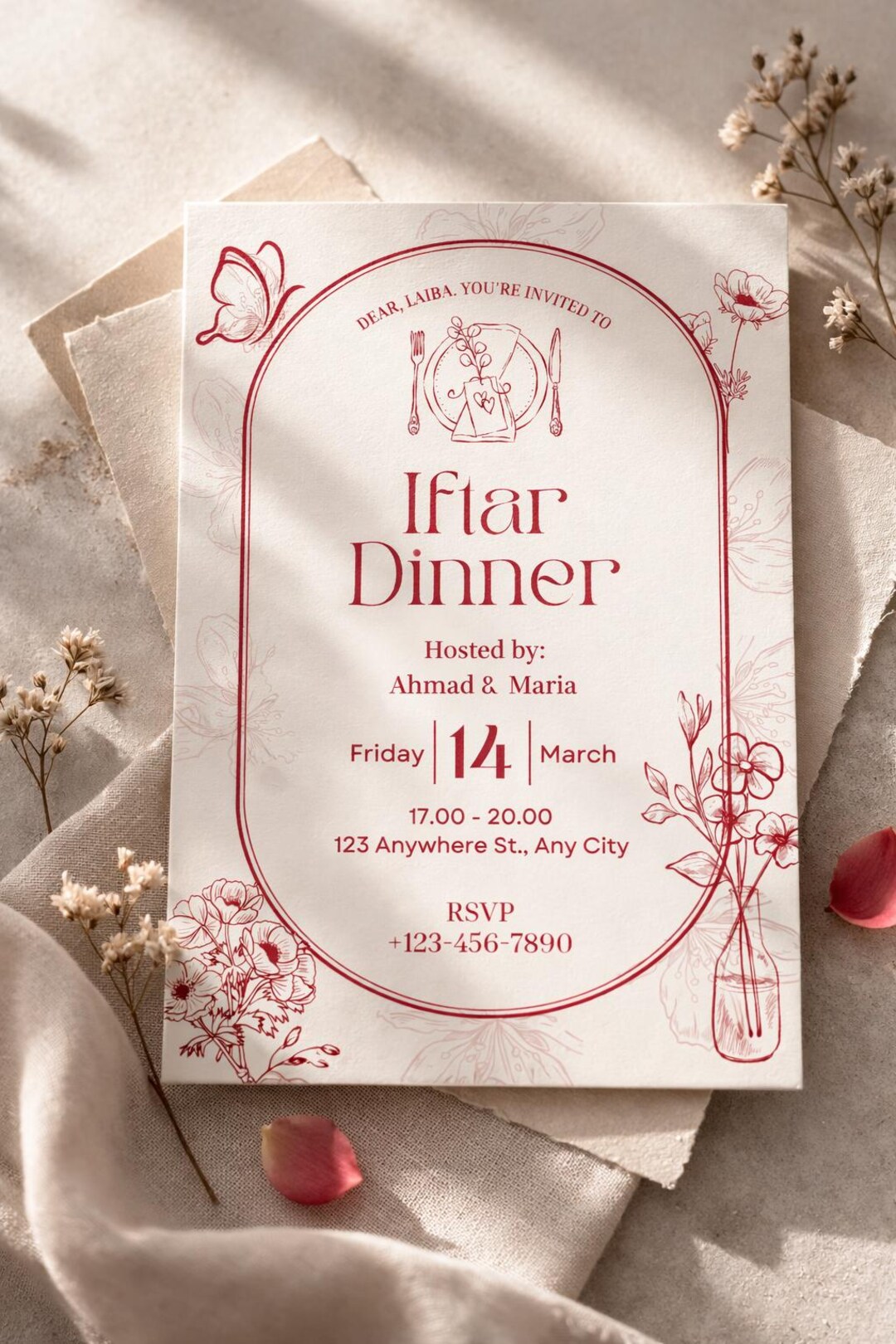Iftar Dinner Invitation Template, Floral Ramadan Party Invite ...