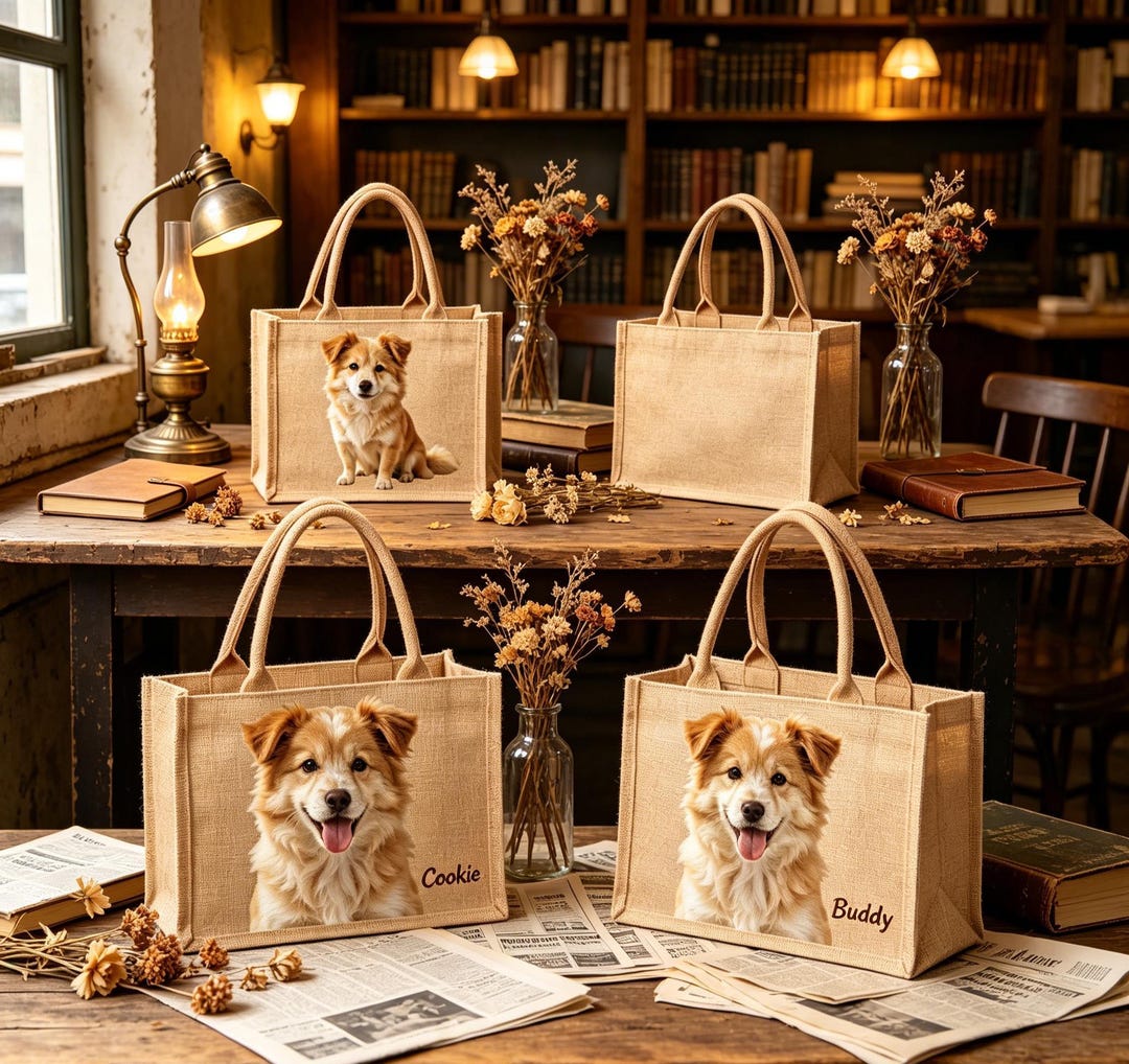 Personalized Dog Photo Jute Bag Custom Burlap Tote Bag Retro Dog ...