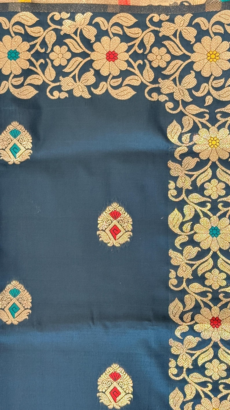 Indian Banarasi Meenakari Silk Saree | Teal Gold Zari | Wedding Sari ...