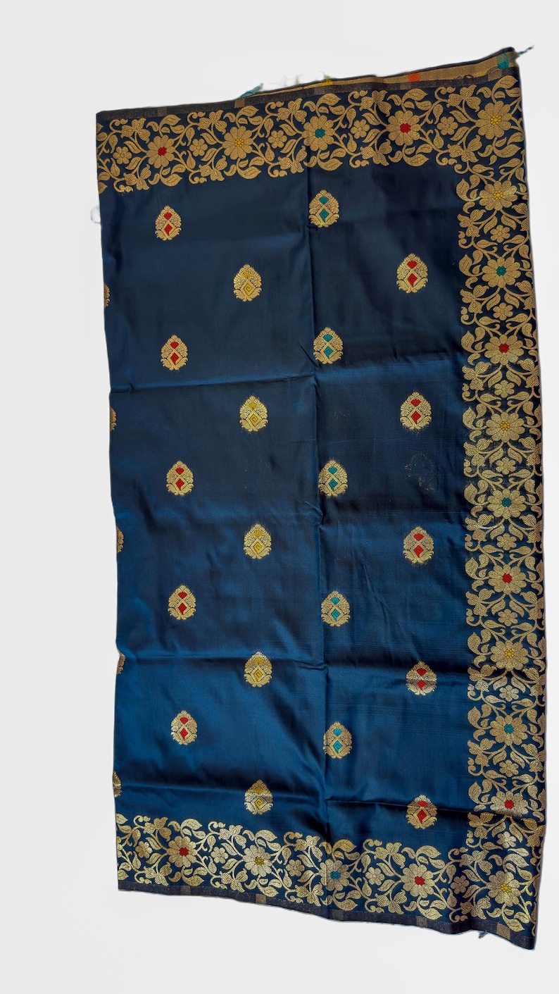 Indian Banarasi Meenakari Silk Saree | Teal Gold Zari | Wedding Sari ...