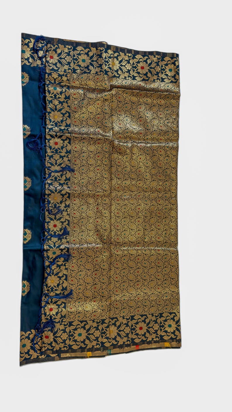 Indian Banarasi Meenakari Silk Saree | Teal Gold Zari | Wedding Sari ...