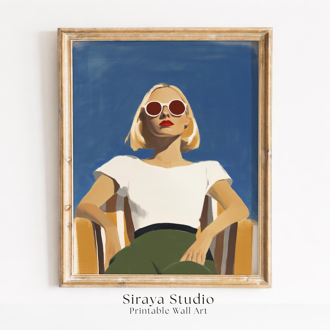 Retro Mid-century Woman Portrait Art, Glamorous Style Illustration ...