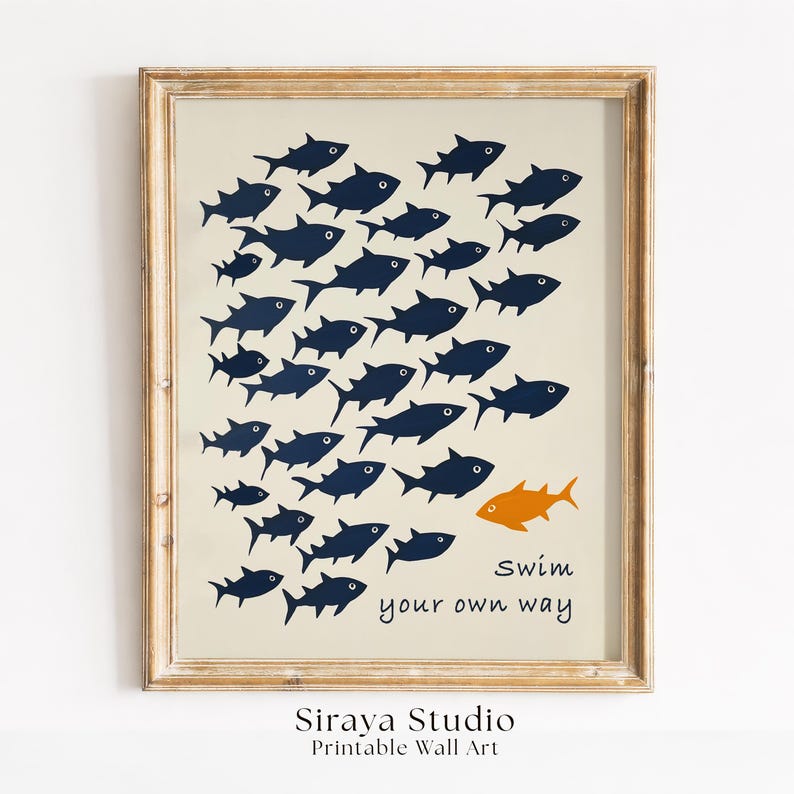 Quote Print | Motivational Fish Wall Art | Inspirational Poster "swim ...