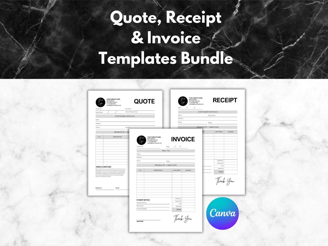 Editable Invoice, Quote & Receipt Template Bundle | Professional ...